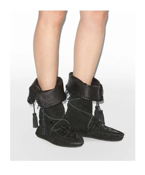 Isabel Marant Étoile Suede Boots With Tassel And Braided Detail - Black