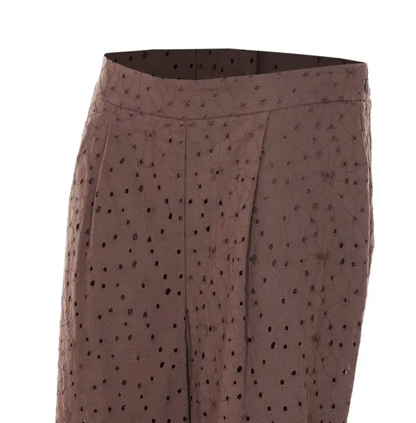 TWINSET Embroidered Wide-leg Pants - Brown