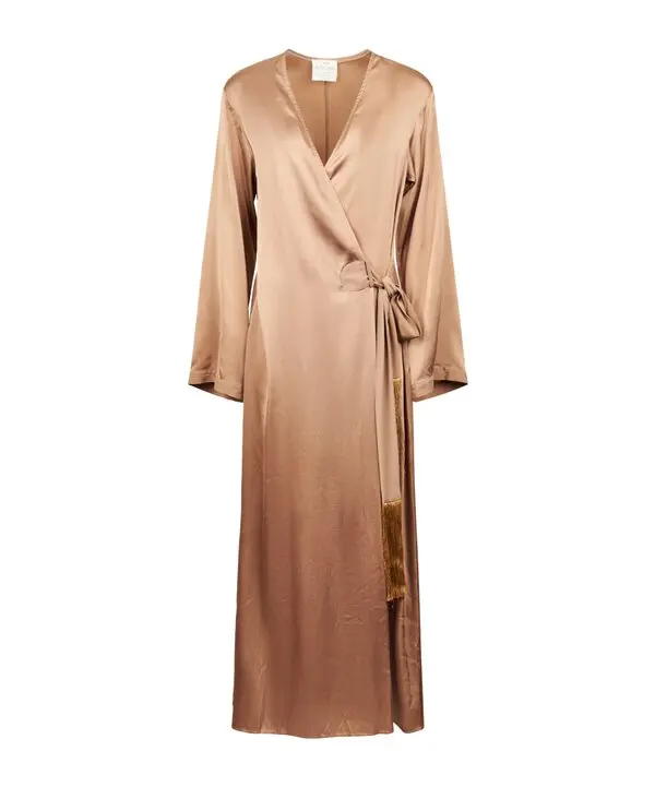 FORTE_FORTE Wrap Dress In Stretch Silk Satin - Brown