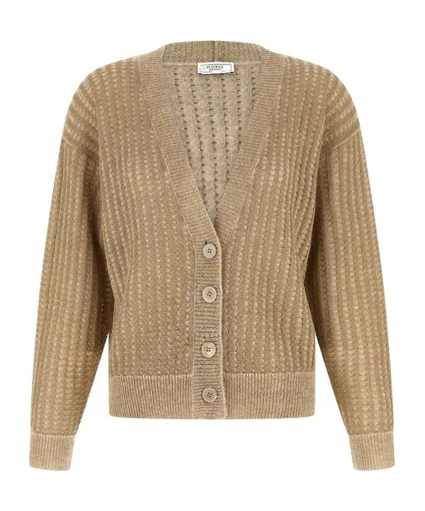 Peserico V-neck Waffle Lamé Knit Cardigan - Nude