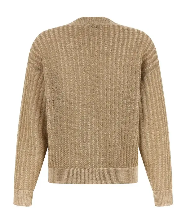 Peserico V-neck Waffle Lamé Knit Cardigan - Nude
