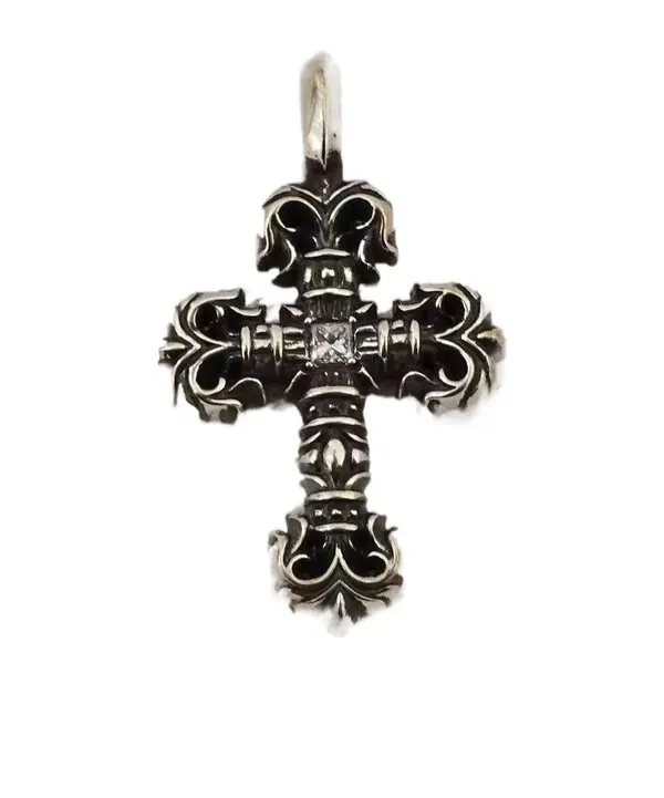 Chrome Hearts Single Diamond Flame Cross Pendant - Black