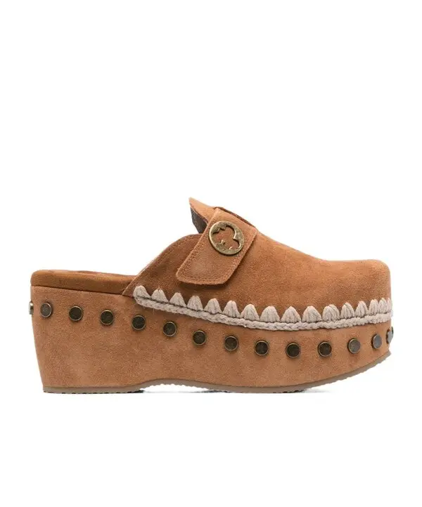 Mou Stud Embellished Clogs - Brown
