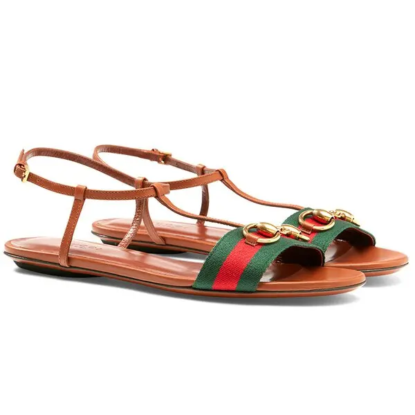 Gucci Horsebit Ribbon Detail Flat Sandals