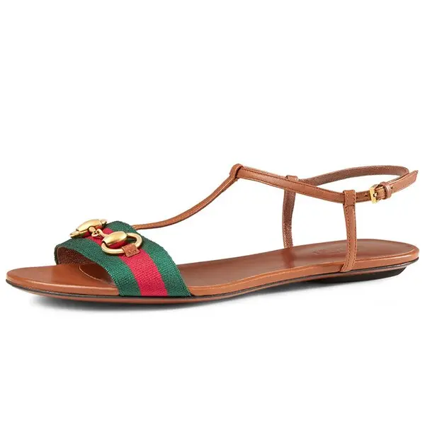 Gucci Horsebit Ribbon Detail Flat Sandals