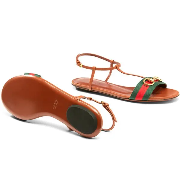 Gucci Horsebit Ribbon Detail Flat Sandals