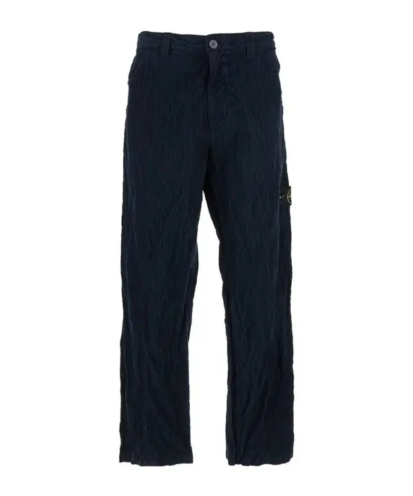 Stone Island Logo Patch Straight Leg Trousers - Blue