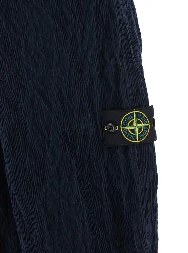 Stone Island Logo Patch Straight Leg Trousers - Blue