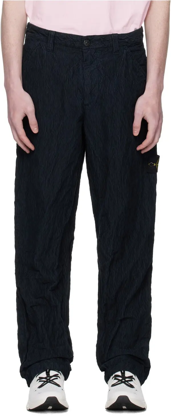 Stone Island Logo Patch Straight Leg Trousers - Blue