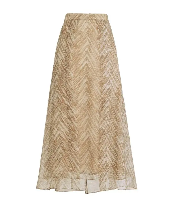 Brunello Cucinelli Chevron Printed Satin Circle Skirt