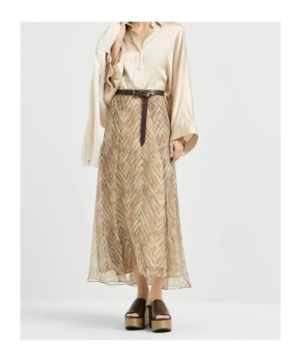 Brunello Cucinelli Chevron Printed Satin Circle Skirt