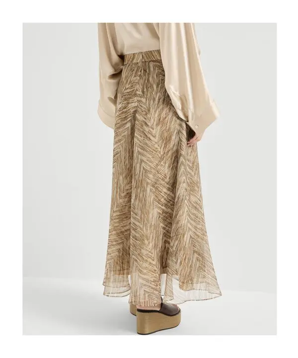 Brunello Cucinelli Chevron Printed Satin Circle Skirt