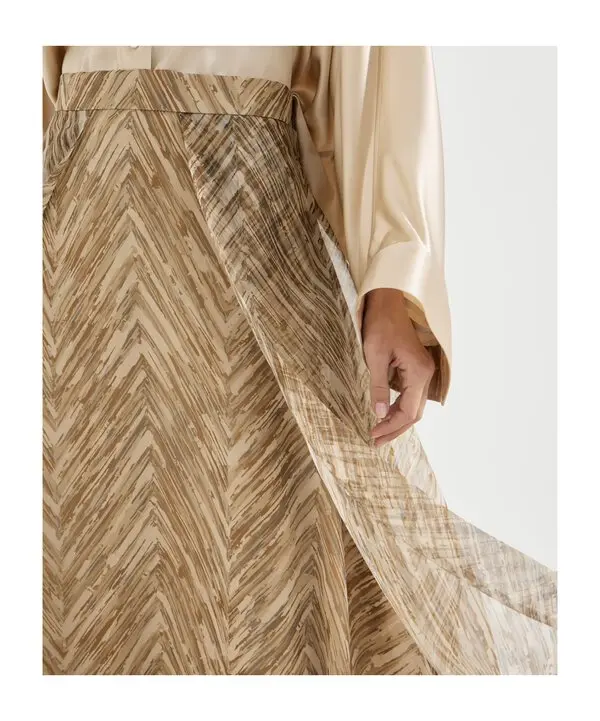 Brunello Cucinelli Chevron Printed Satin Circle Skirt