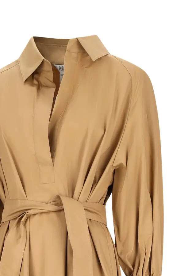 Max Mara Mirto Drawstring Sleeved Dress - Nude