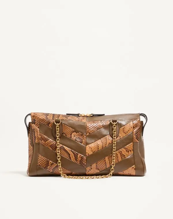 Valentino Garavani Leather And Embossed Shoulder Bag With Studded Strap
