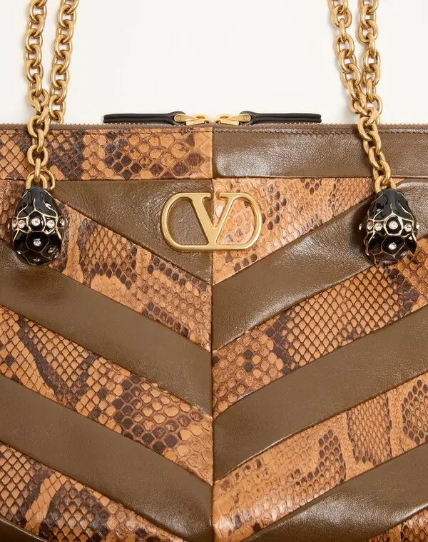 Valentino Garavani Leather And Embossed Shoulder Bag With Studded Strap