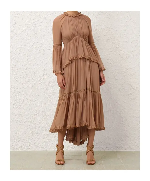 Zimmermann Ruffled Lace Trim Midi Dress