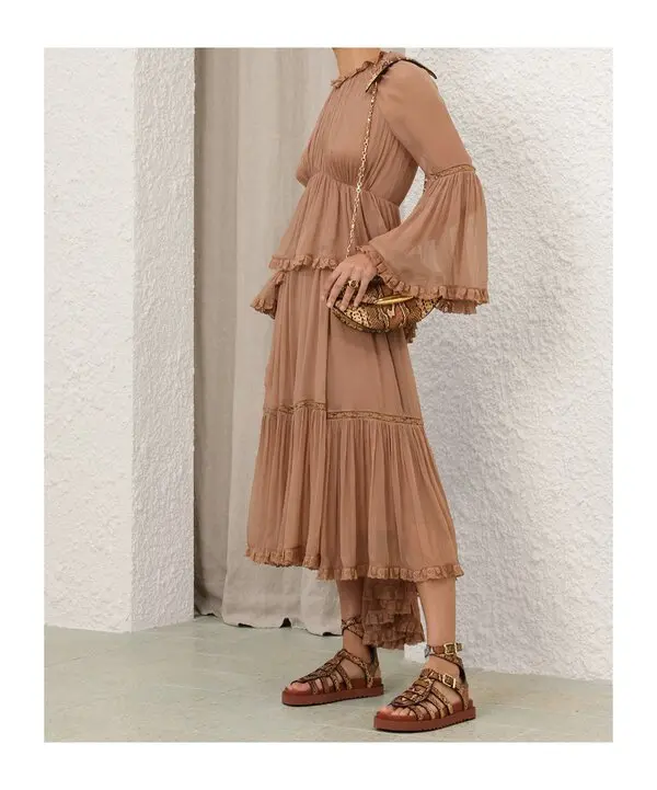 Zimmermann Ruffled Lace Trim Midi Dress