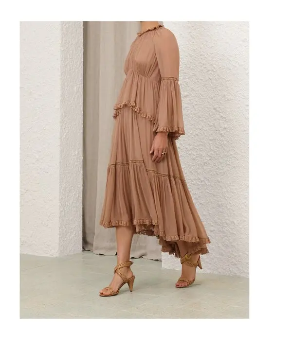 Zimmermann Ruffled Lace Trim Midi Dress