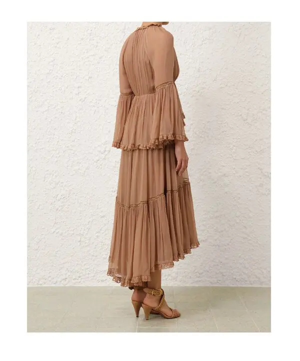 Zimmermann Ruffled Lace Trim Midi Dress