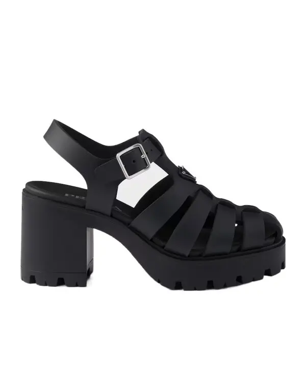 Prada Rubber Platform Sandals With Metal Buckle - Black