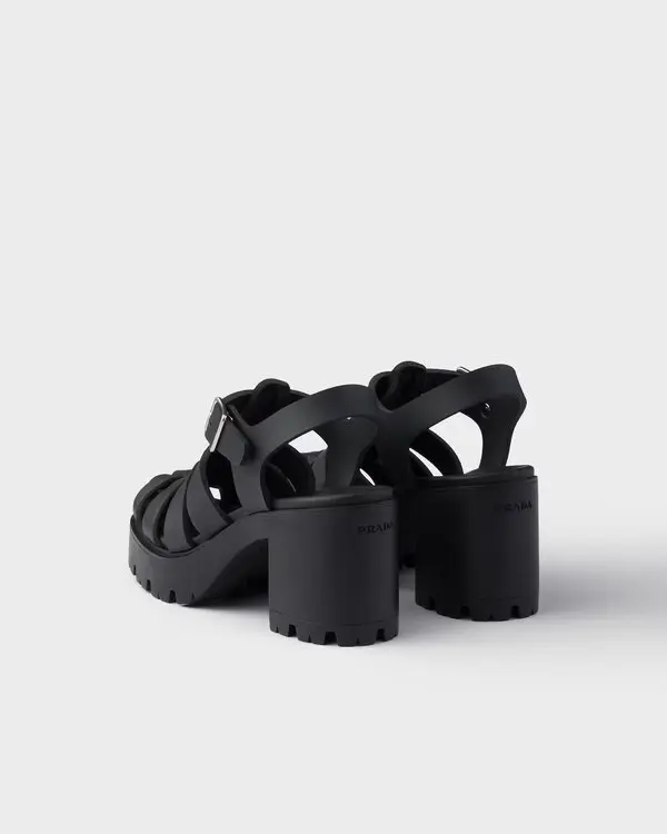 Prada Rubber Platform Sandals With Metal Buckle - Black