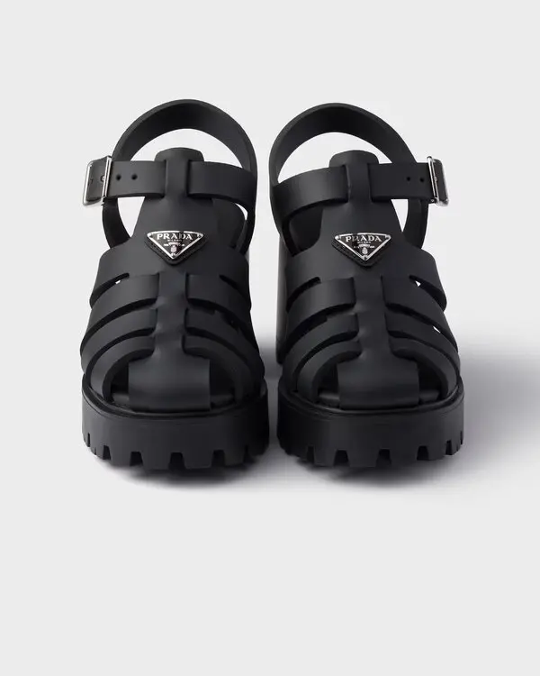 Prada Rubber Platform Sandals With Metal Buckle - Black
