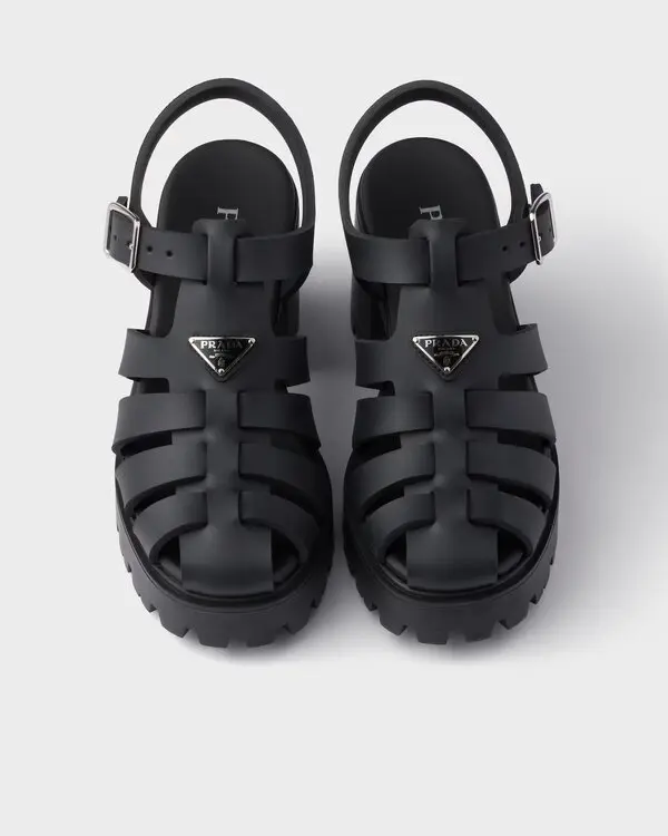 Prada Rubber Platform Sandals With Metal Buckle - Black