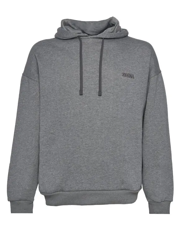 Zegna Drawstring Hoodie With Ribbed Details - Gray