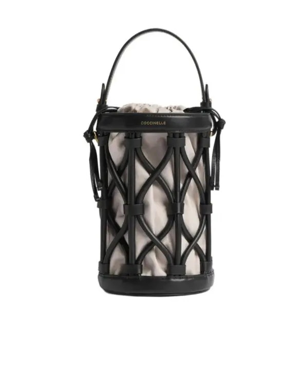 COCCINELLE Woven Bucket Bag With Drawstring Closure - Black