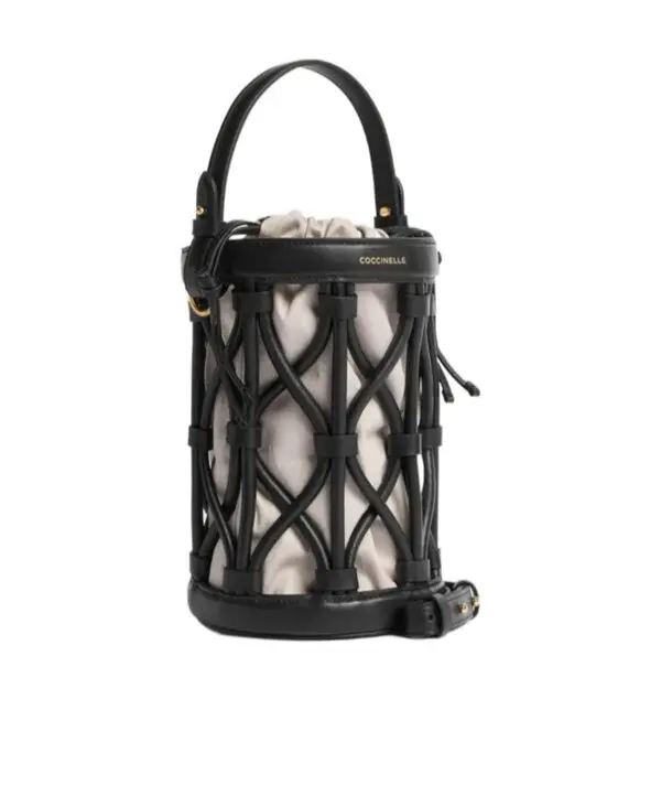 COCCINELLE Woven Bucket Bag With Drawstring Closure - Black