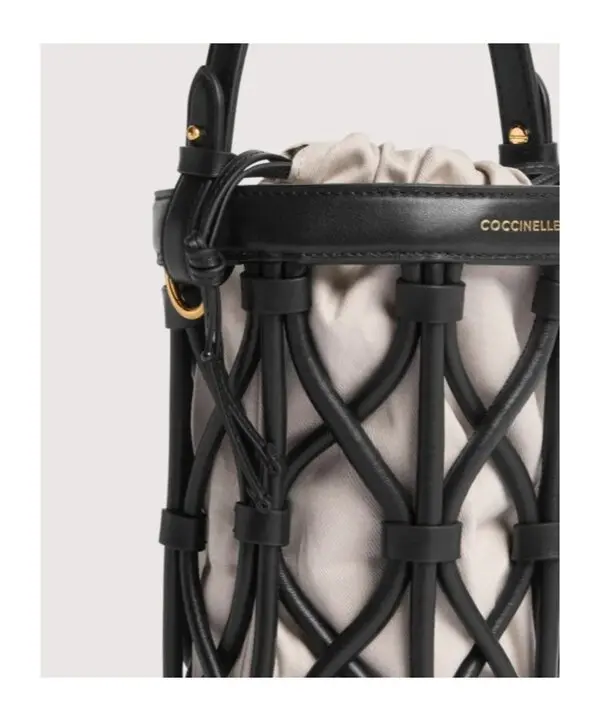 COCCINELLE Woven Bucket Bag With Drawstring Closure - Black