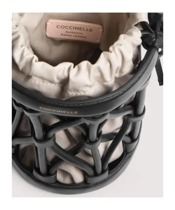 COCCINELLE Woven Bucket Bag With Drawstring Closure - Black
