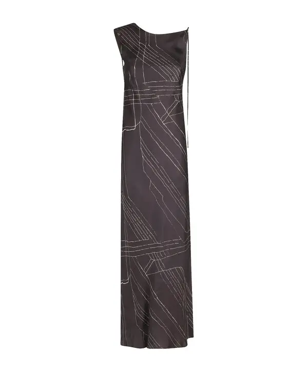 ALYSI Asymmetrical Neck Maxi Dress With Geometric Print - Brown