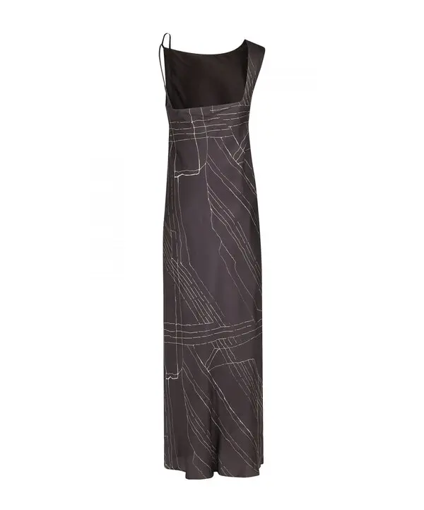 ALYSI Asymmetrical Neck Maxi Dress With Geometric Print - Brown