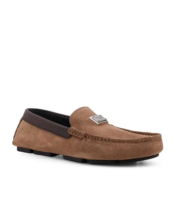 Dolce & Gabbana Logo Plaque Suede Loafers - Brown