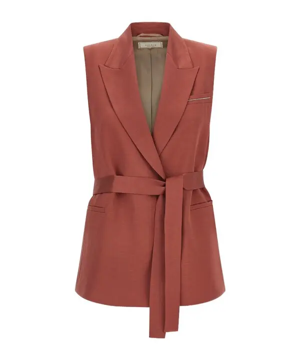 Peserico Belted Waist Sleeveless Vest - Brown