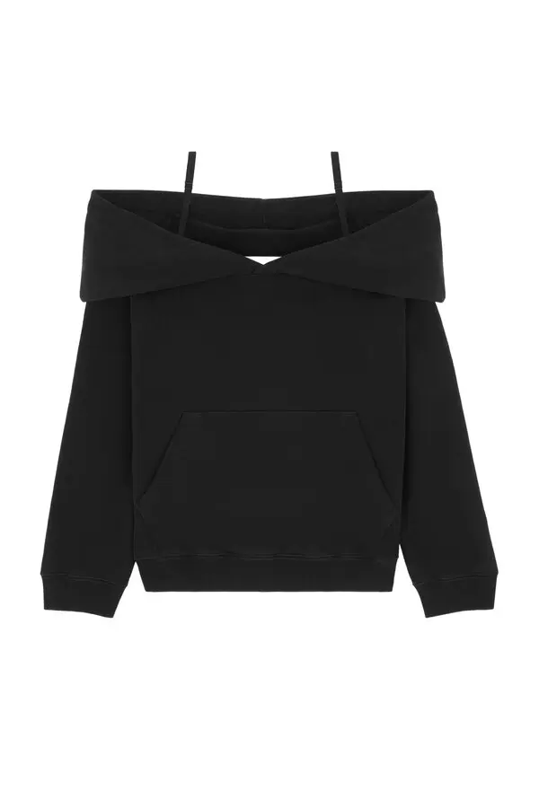 MAISON MARGIELA Off-shoulder Hooded Sweatshirt - Black