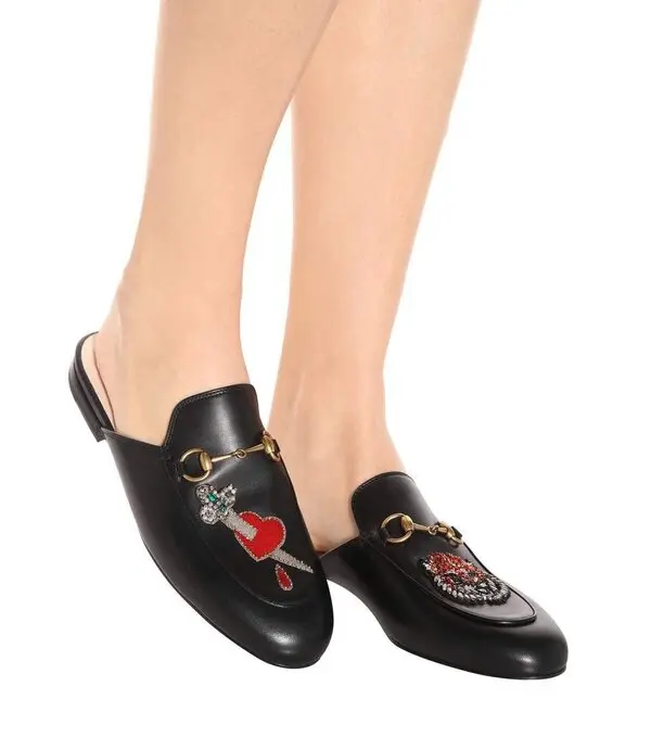 Gucci Horsebit Embellished Leather Mules