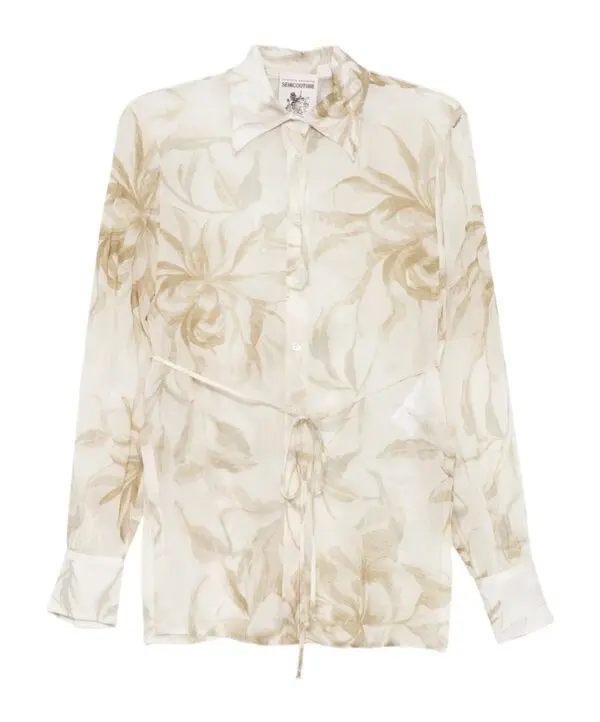 SEMICOUTURE Floral Print Tie-waist Shirt - Light Beige