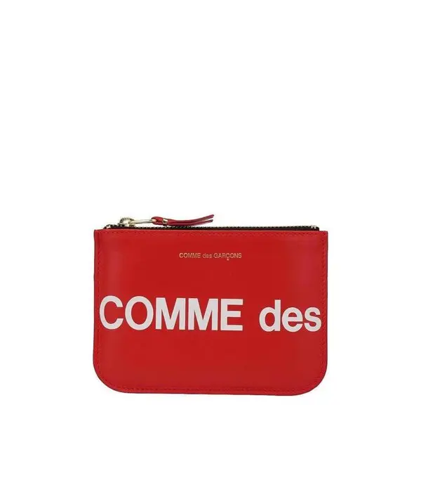 Comme Des Garçons Logo Printed Zip-up Small Clutch Bag - Red