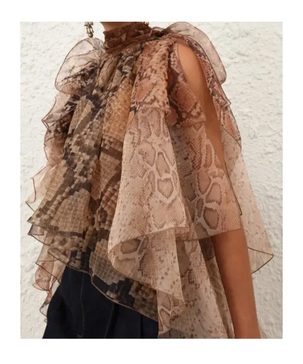 Zimmermann Ruffled Snakeskin-print Blouse