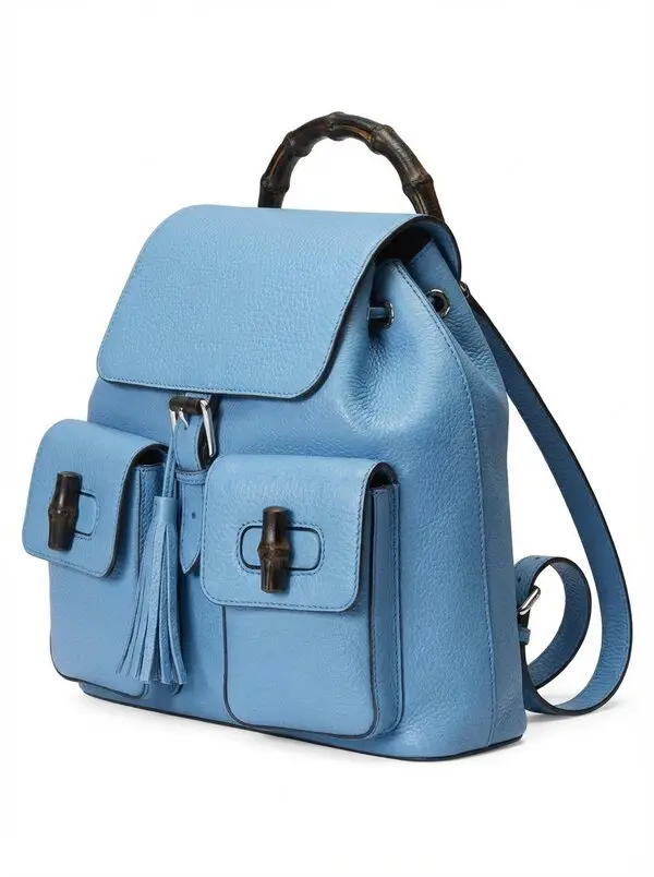 Gucci Grain Leather Bamboo Detail Backpack - Blue