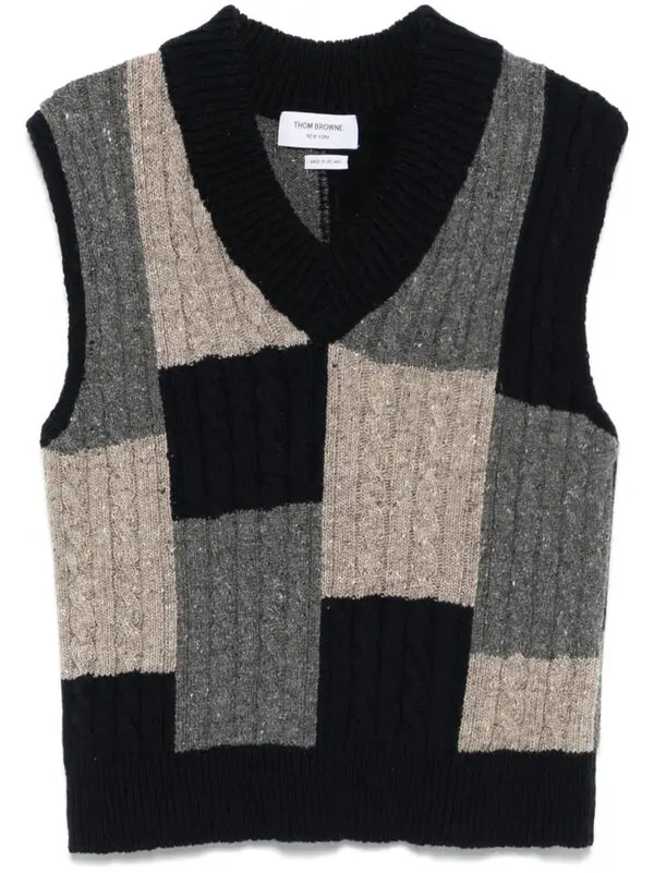 Thom Browne Patchwork Cable-knit Vest - Black