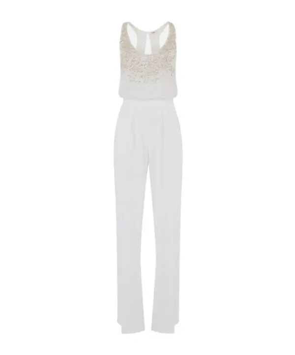 Elisabetta Franchi Georgette Crêpe Embellished Jumpsuit - Ivory