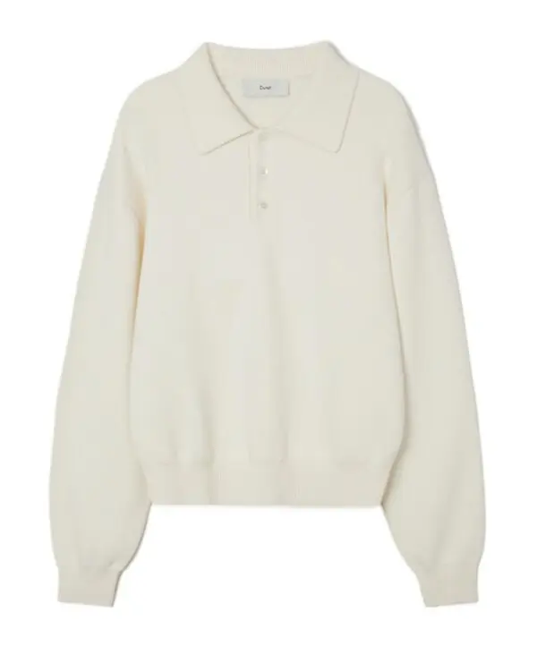 DUNST Long-sleeved Knitted Polo Shirt - Ivory