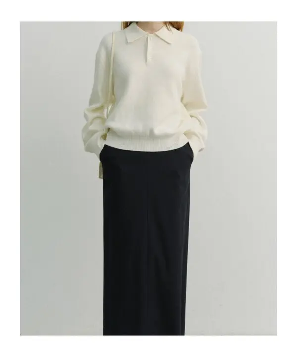 DUNST Long-sleeved Knitted Polo Shirt - Ivory