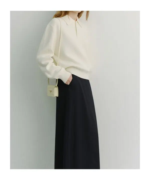 DUNST Long-sleeved Knitted Polo Shirt - Ivory