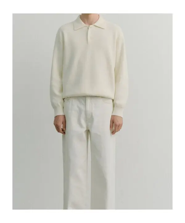 DUNST Long-sleeved Knitted Polo Shirt - Ivory