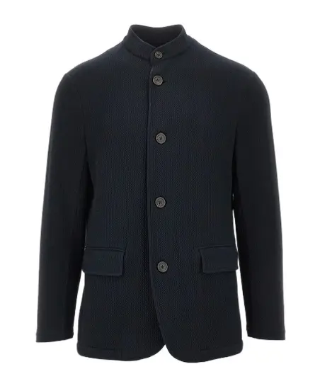Emporio Armani Textured Stand Collar Jacket - Blue